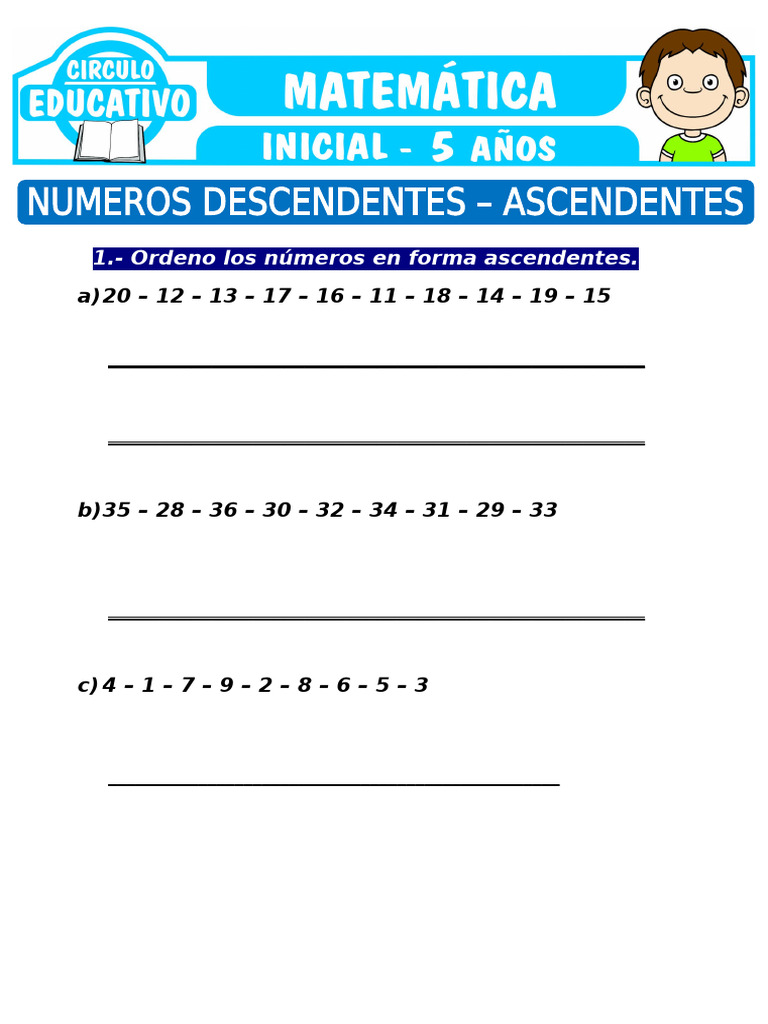 Ejercicios de Números Ascendentes y Descendentes | PDF