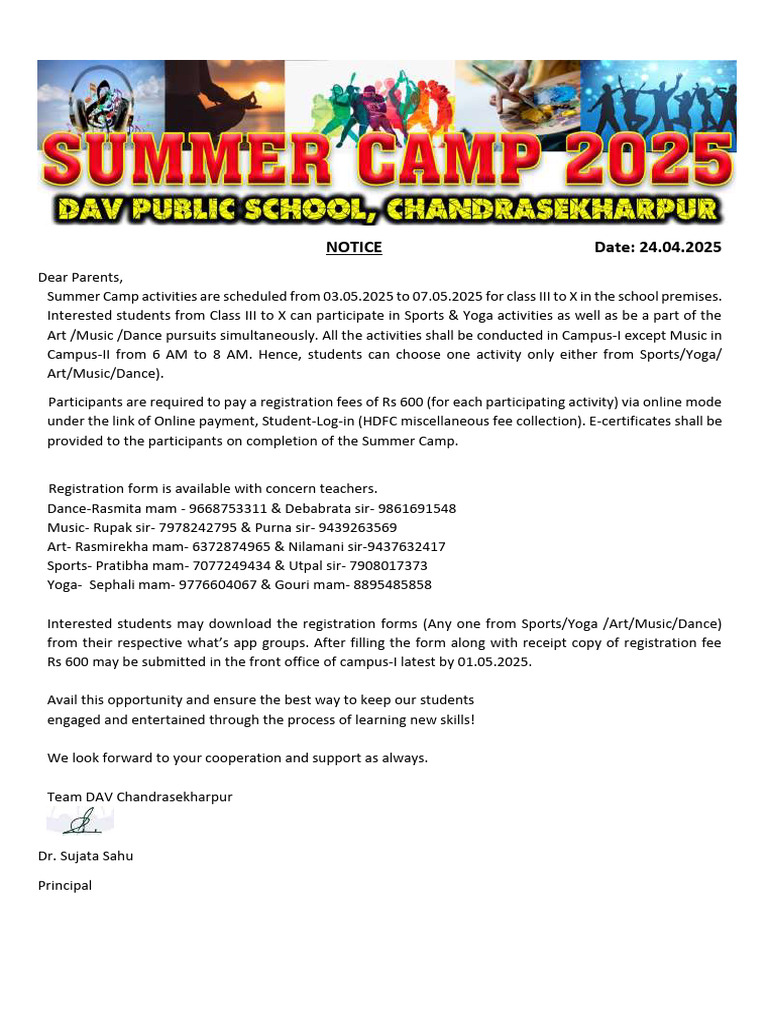Summer Camp Notice for Parents | PDF