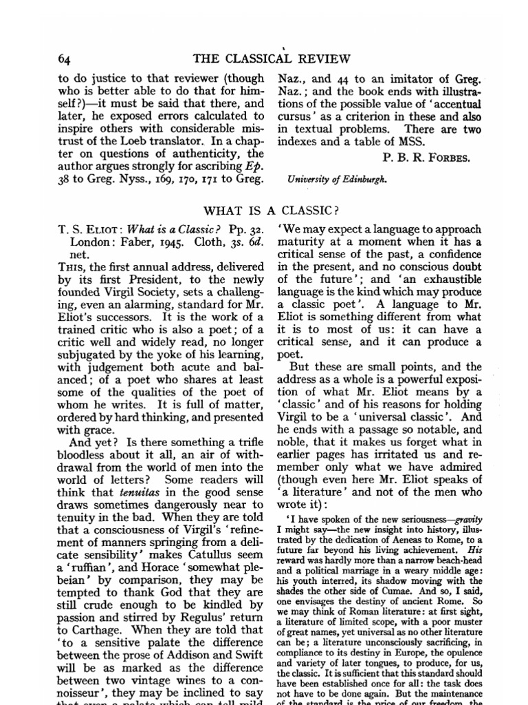 What Is A Classic | PDF | T. S. Eliot