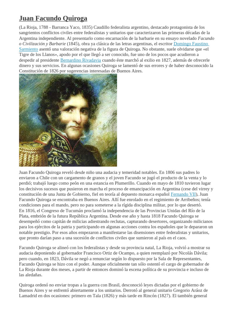 Juan Facundo Quiroga | PDF | Argentina