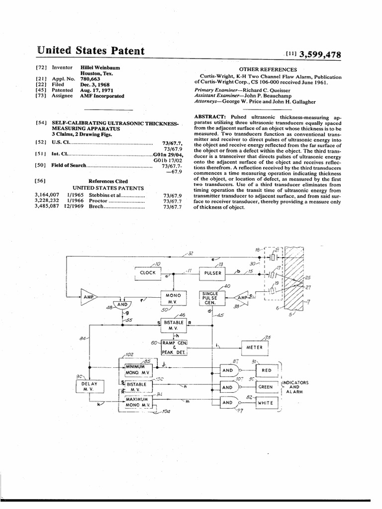 Self Calibrating Ultrasonic Thickness Measurement Apparatus 3 Claims 2 ...