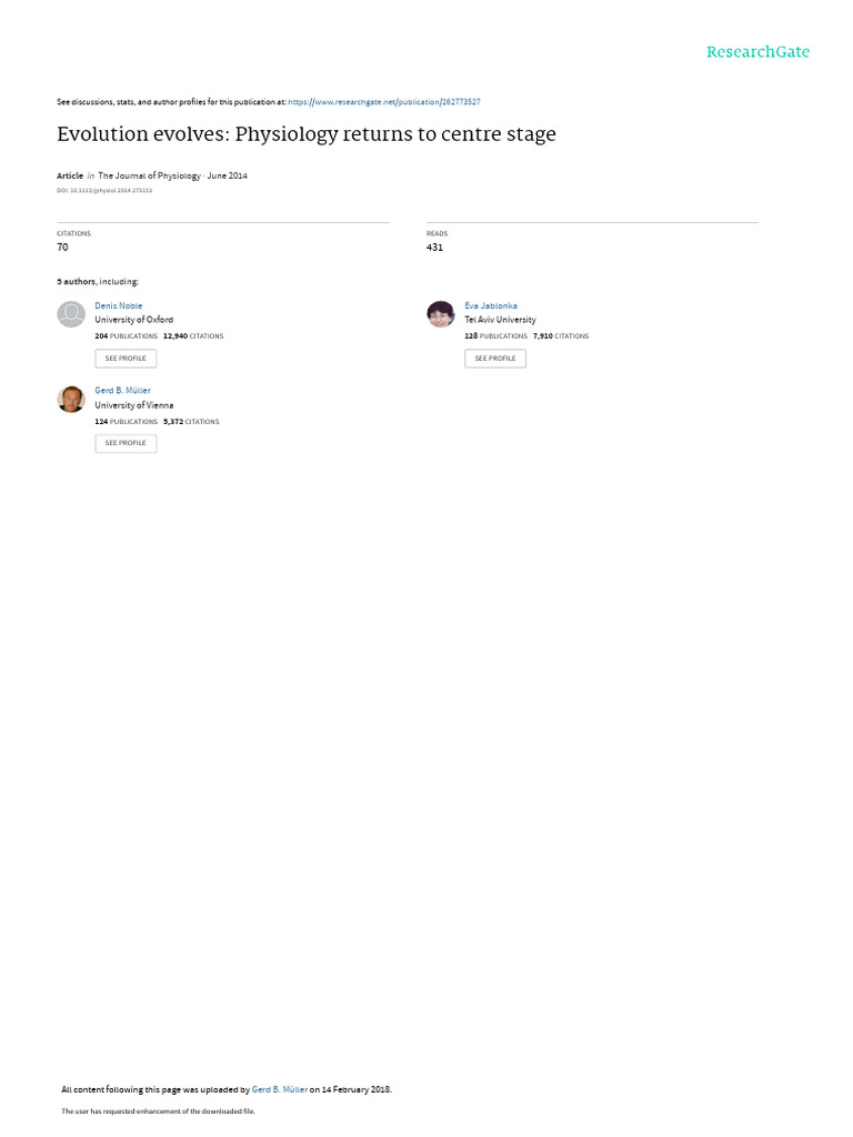 Evolution Evolves - Physiology Return To Center Stage | PDF | Evolution | Heredity