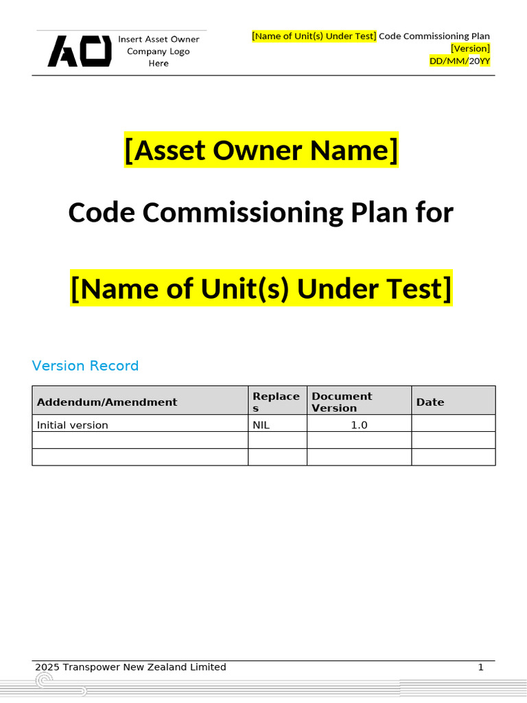DT-EA-338 Code Commissioning Plan Template | PDF | Scada | Methodology
