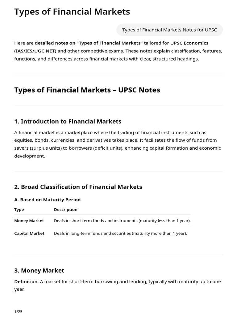 UPSC Notes on Financial Markets Types | PDF | Derivative (Finance ...