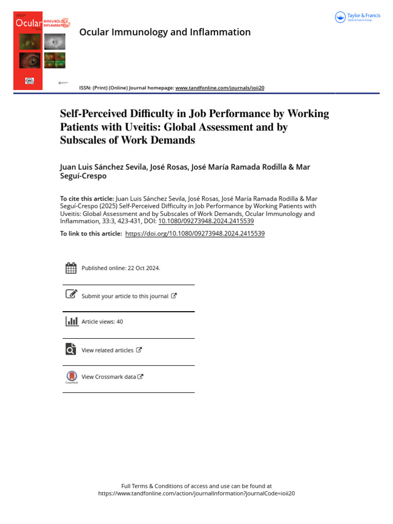Self-Perceived Difficulty in Job Performance by Working Patients With ...