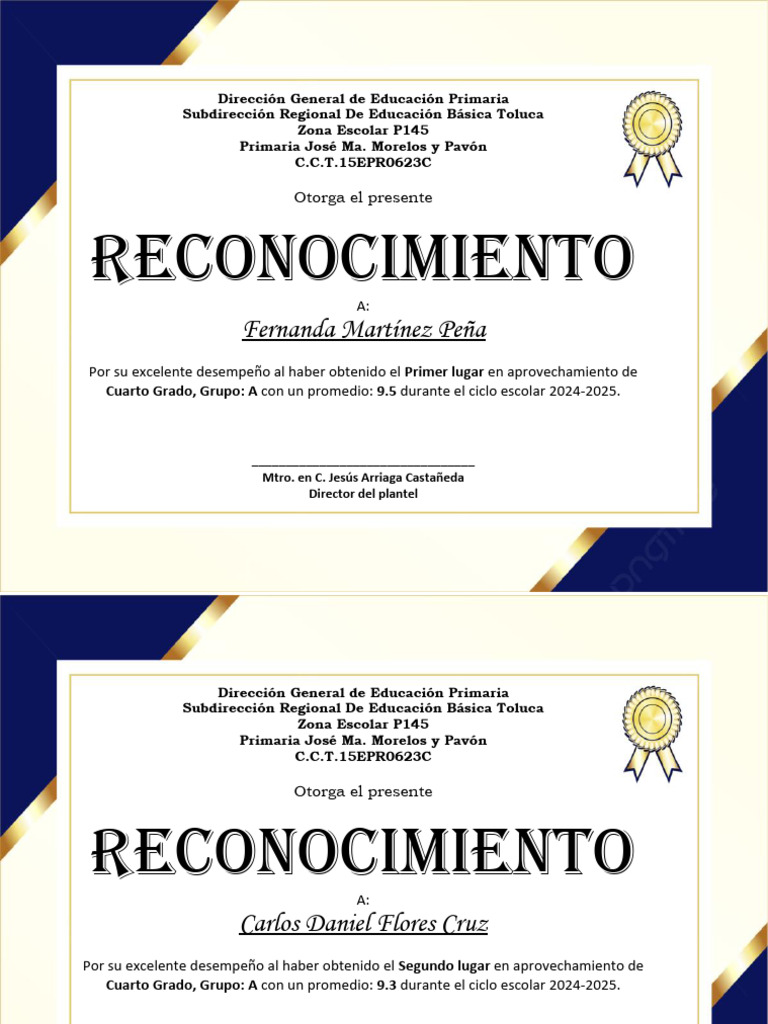 Ejemplo de Reconocimientos de Promedio Segunda Parte | PDF | Familia | Desarrollo humano