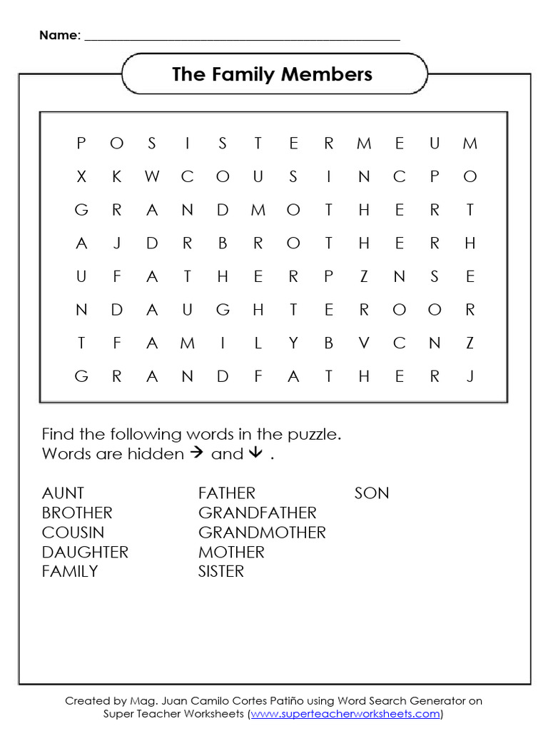 G1U4EM1 - Hoja de Trabajo The Family Members | PDF | Word Search | Word ...