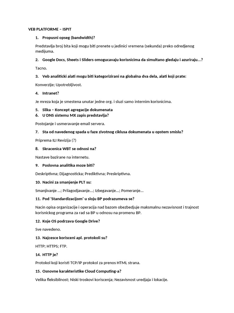 Veb Platforme - Pitanja Ispit | PDF