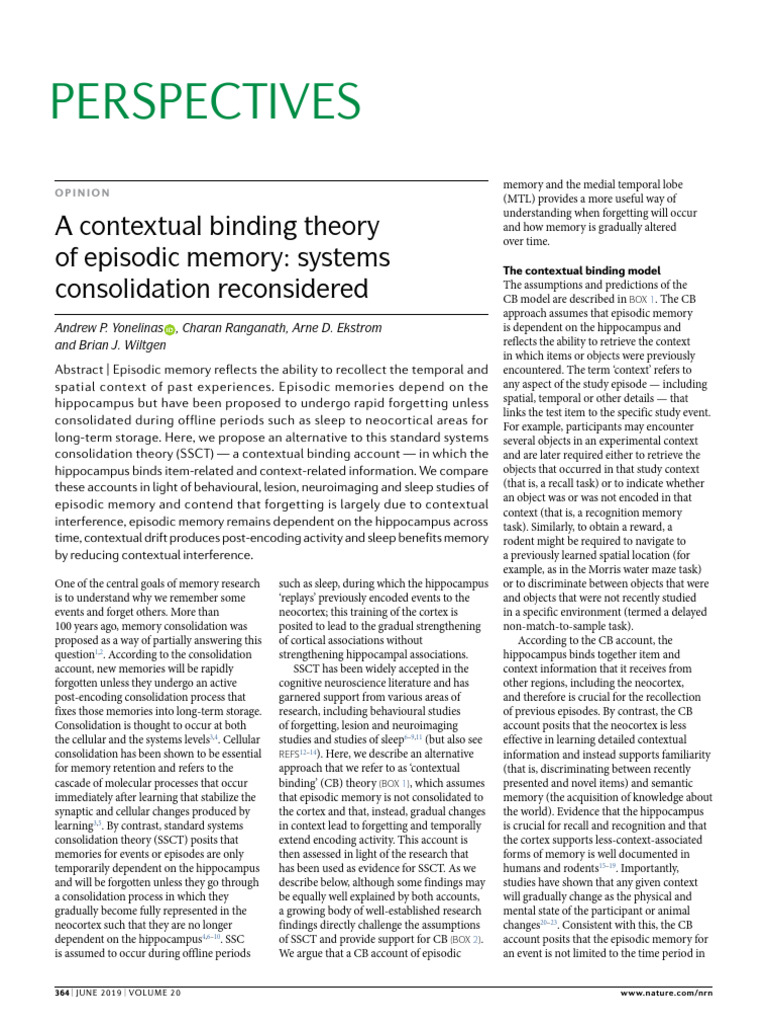 A Contextual Binding Theory of Episodic Memory Systems - Systems Consolidation Reconsidered ...