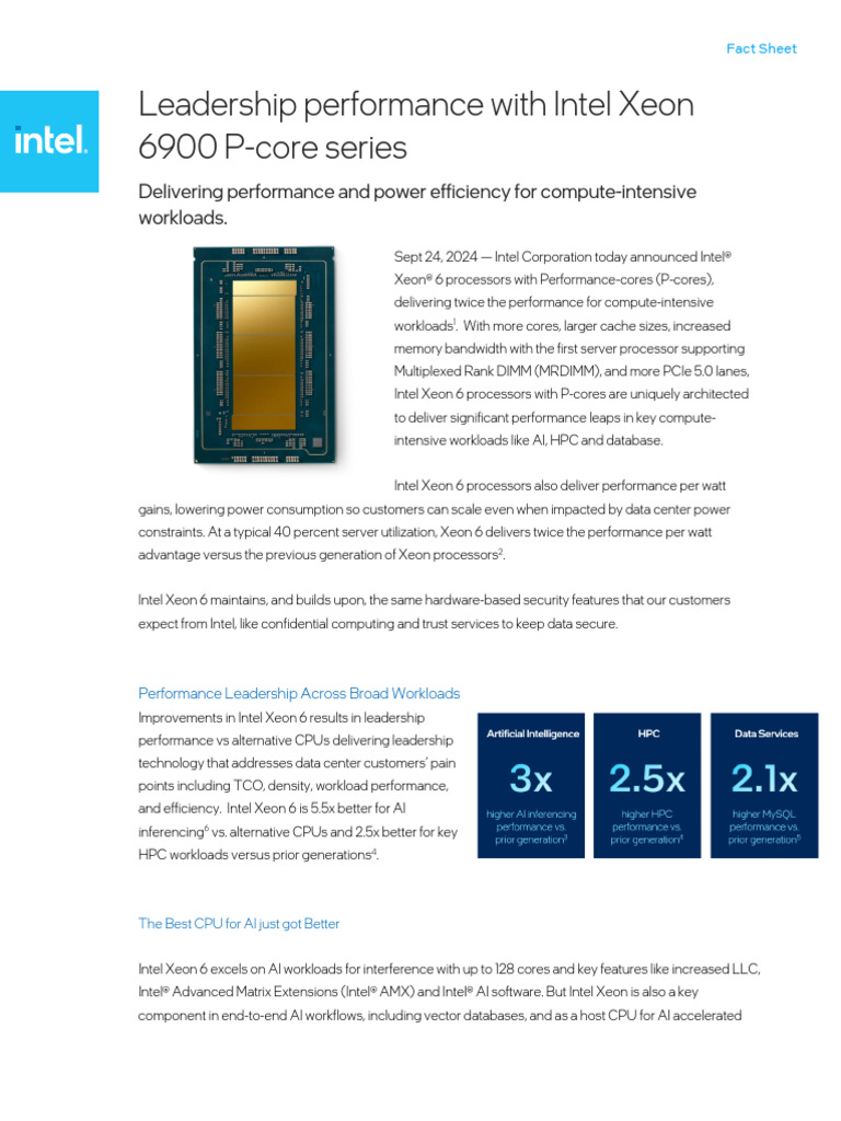 Fact Sheet Xeon 6 P Core | PDF | Central Processing Unit | Multi Core Processor