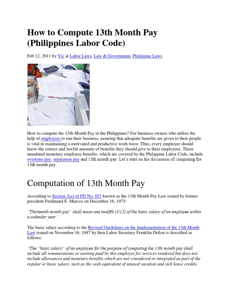 How To Compute 13th Month Pay | PDF | Employee Benefits | Employment