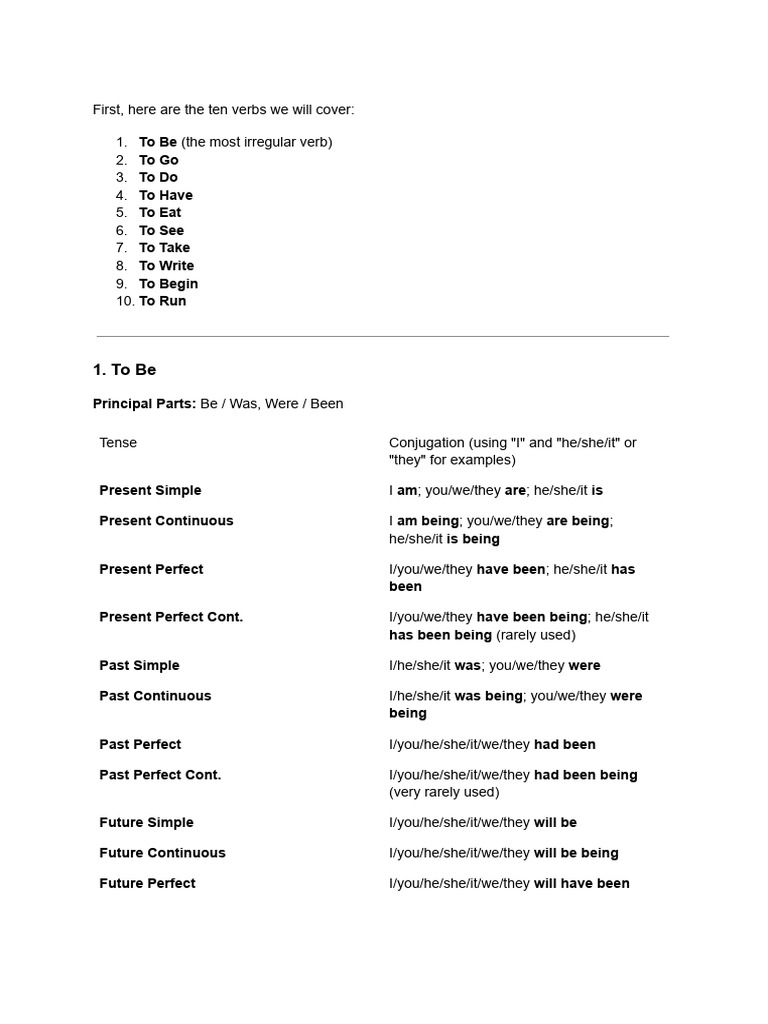 First, Here Are The Ten Verbs We Will Cover | PDF | Perfect (Grammar ...