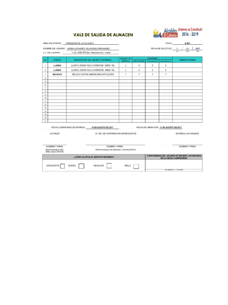 Nota Salida de Almacen | PDF