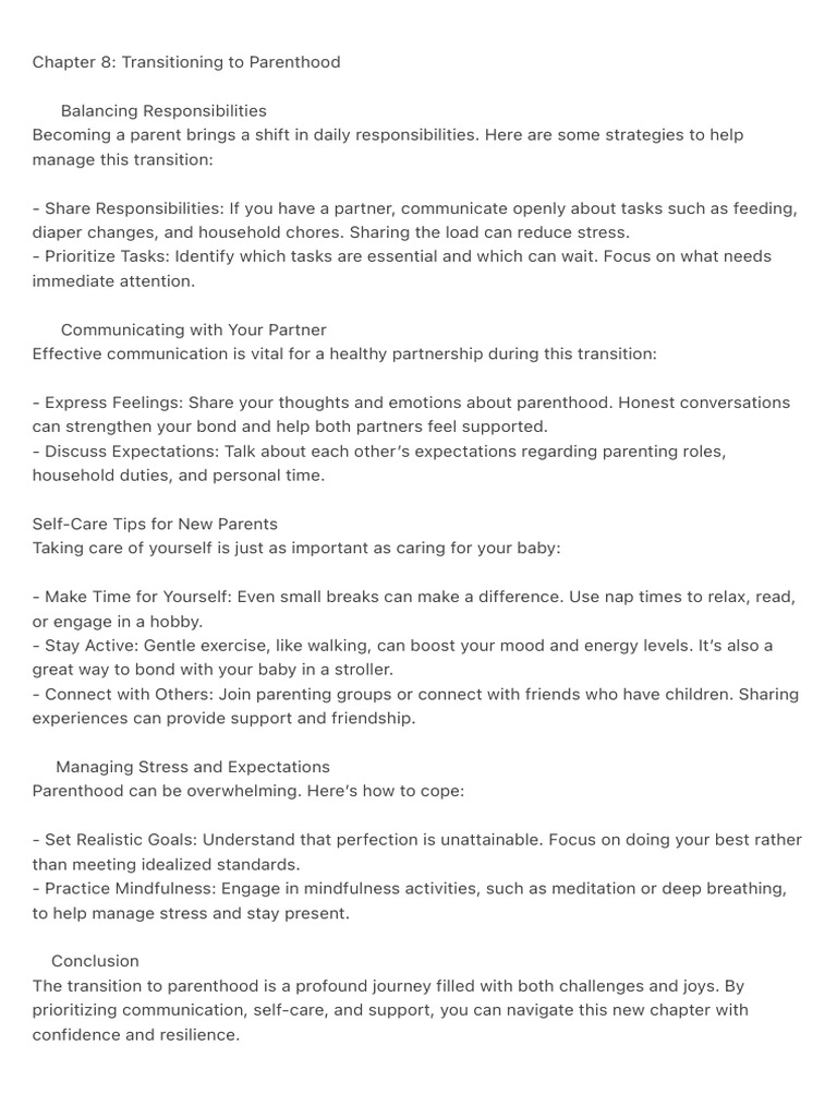 Chapter 8 - Transitioning To Parenthood | PDF