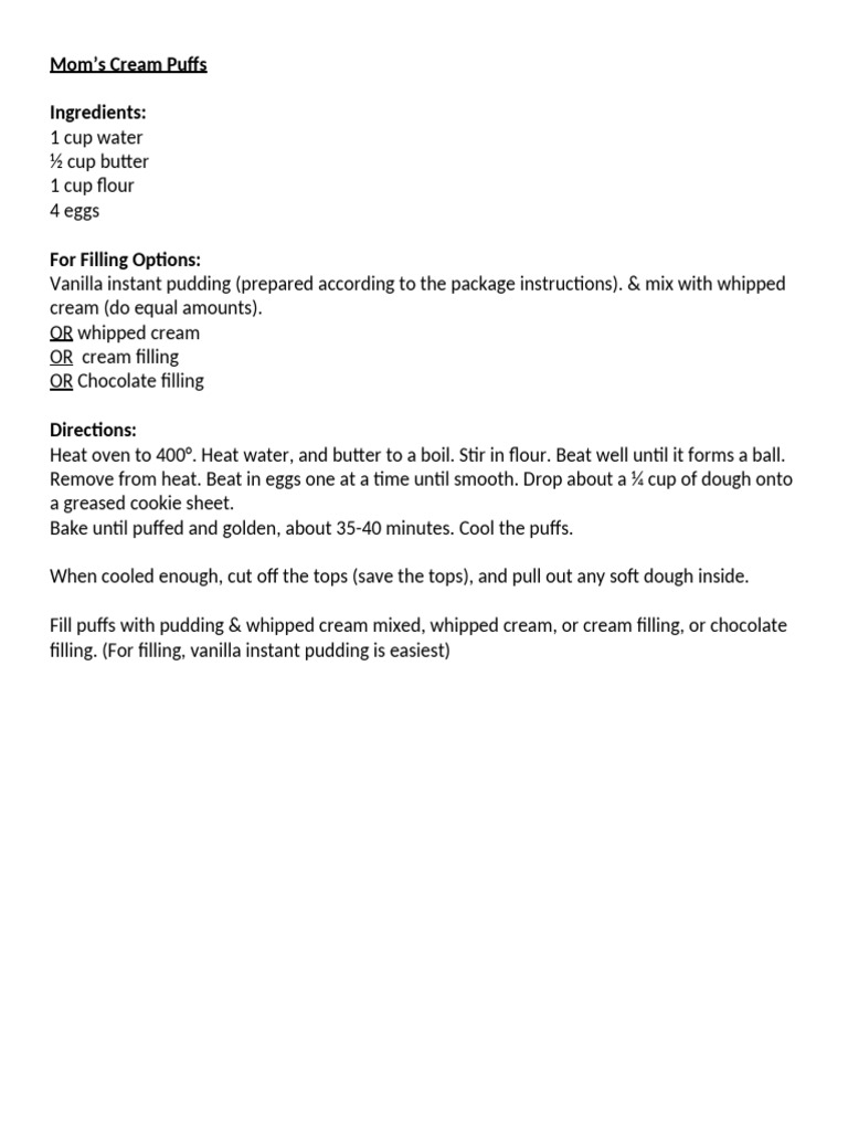 Moms Cream Puffs | PDF
