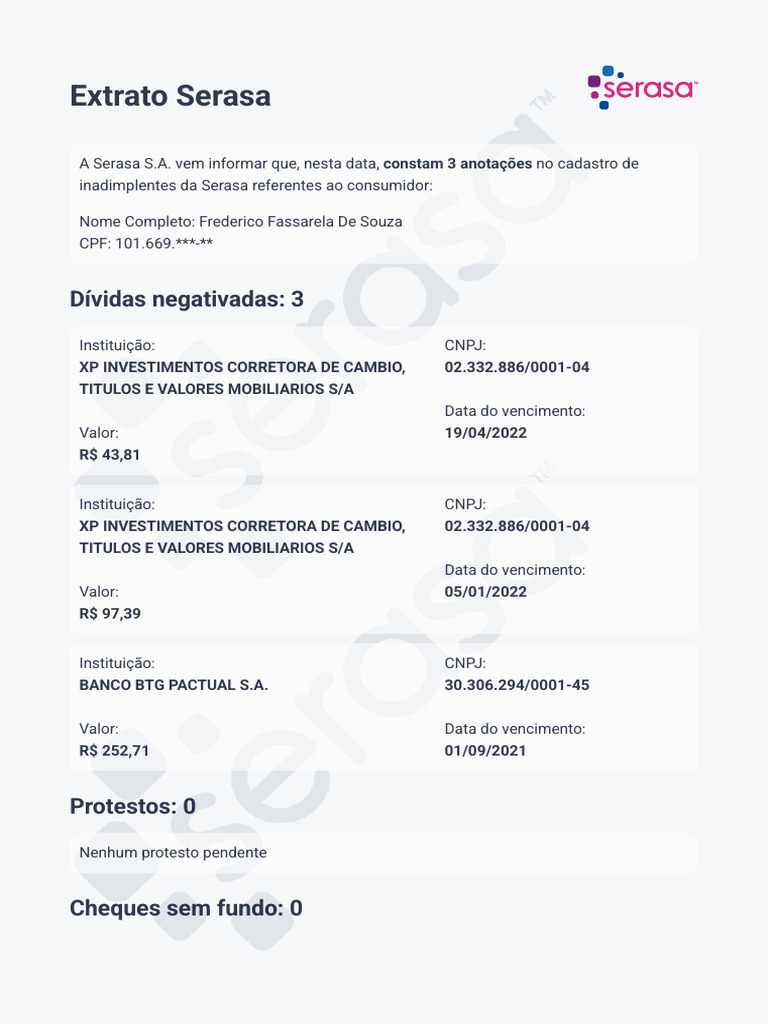 Relatório - SERASA - Statement Report 16 03 2025 08 20 04 | PDF