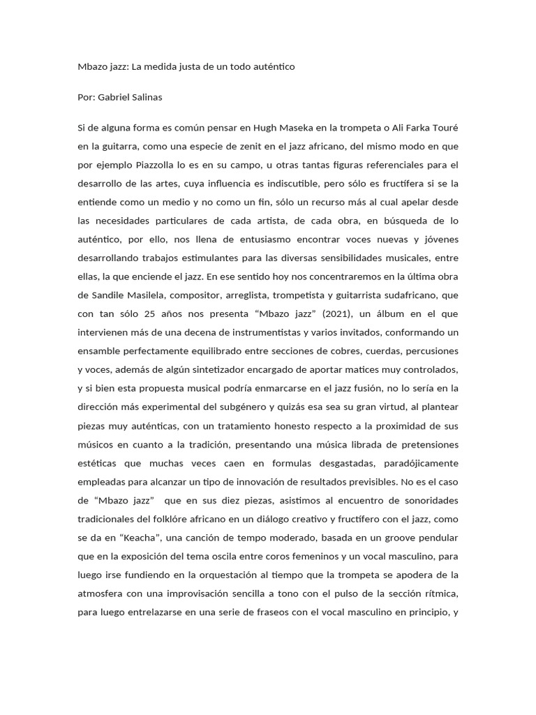 Mbazo Jazz: Fusión de Tradición y Modernidad | PDF | Jazz | Guitarras