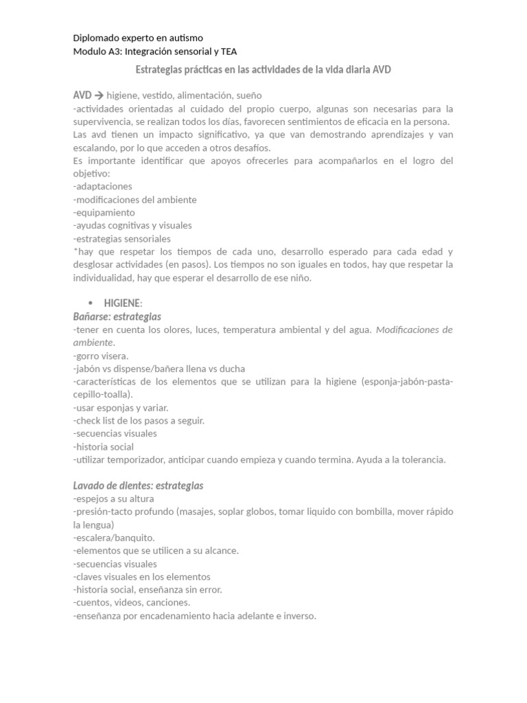 Estrategias Prácticas en Las Actividades de La Vida Diaria AVD | PDF | Autismo | Ropa