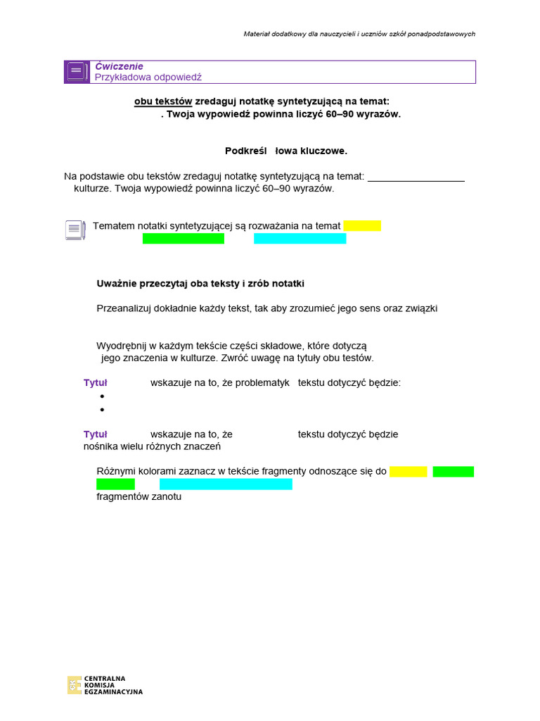 Matura Pisemna - Notatka Syntetyzująca - Odpowiedzi Do Zadań | PDF