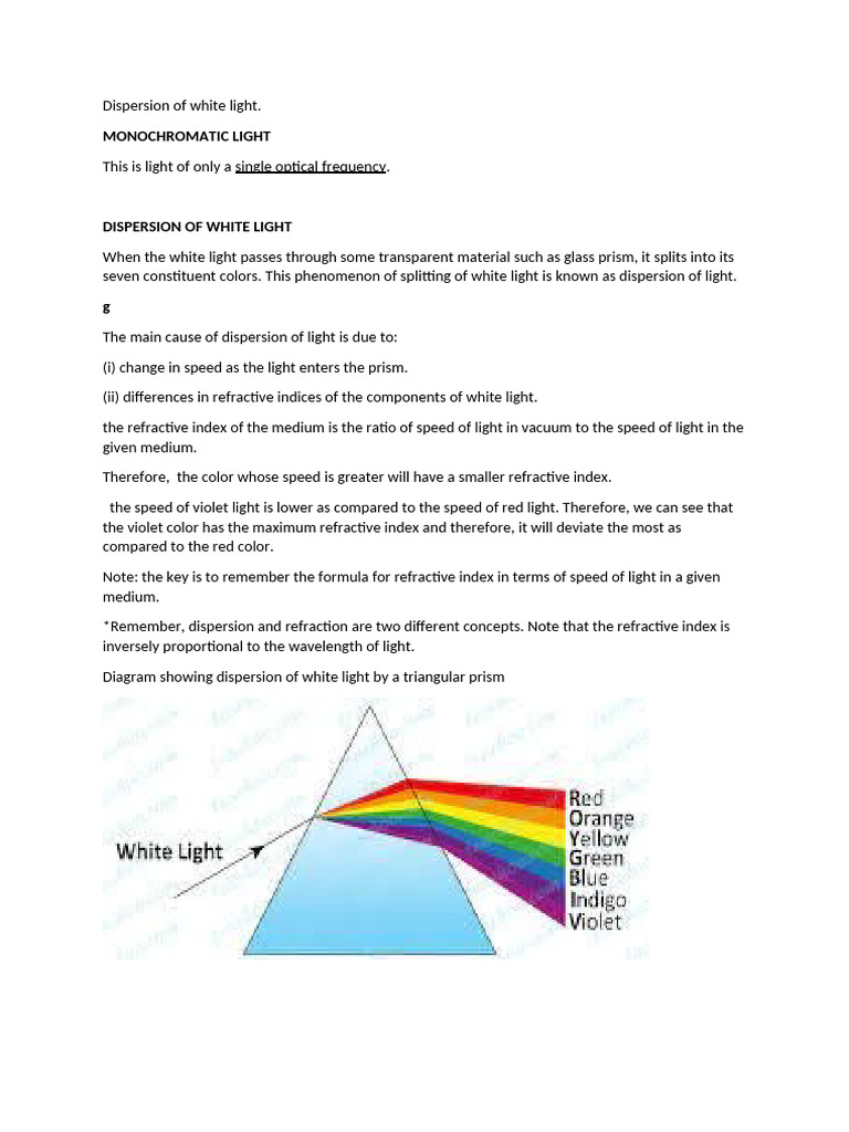 Dispersion of White Light by Prism | PDF