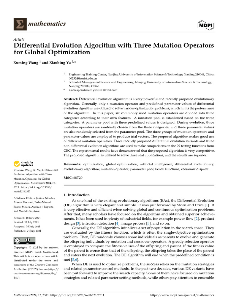 An Enhanced Differential Evolution Algorithm Using A Novel Clustering-Based Mutation Operator ...