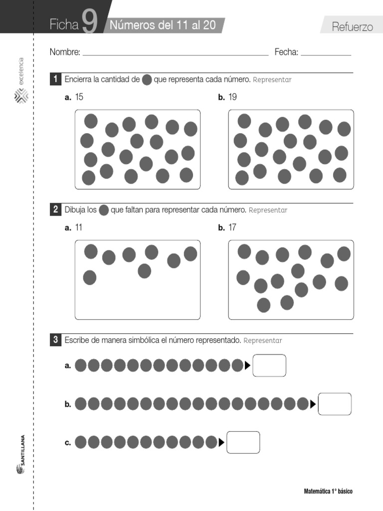 Ficha 9 Numeros Conteo Hasta 20 | PDF