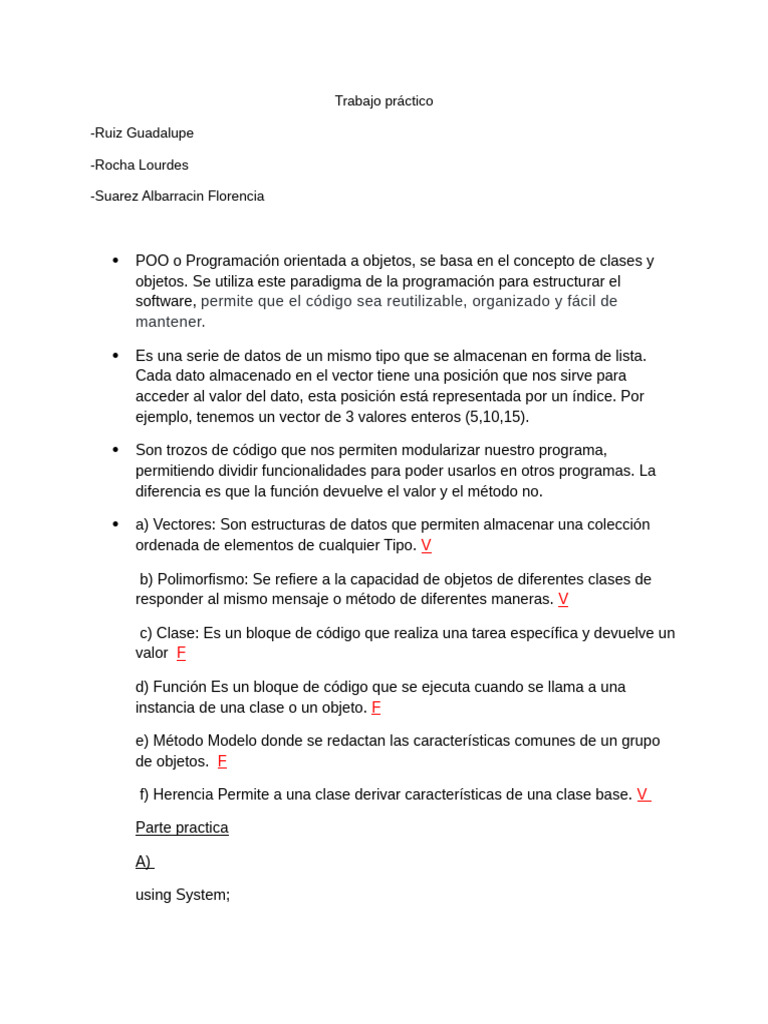 Conceptos y Ejemplos de POO en C# | PDF | Objeto (informática ...