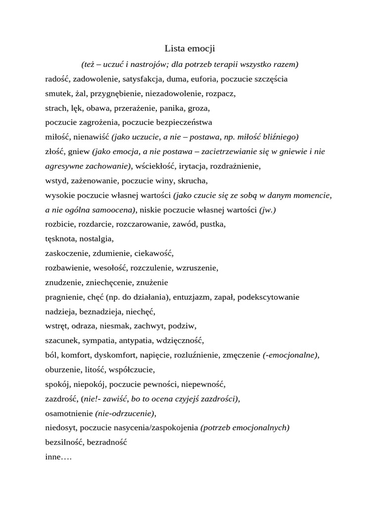 Lista Emocji | PDF