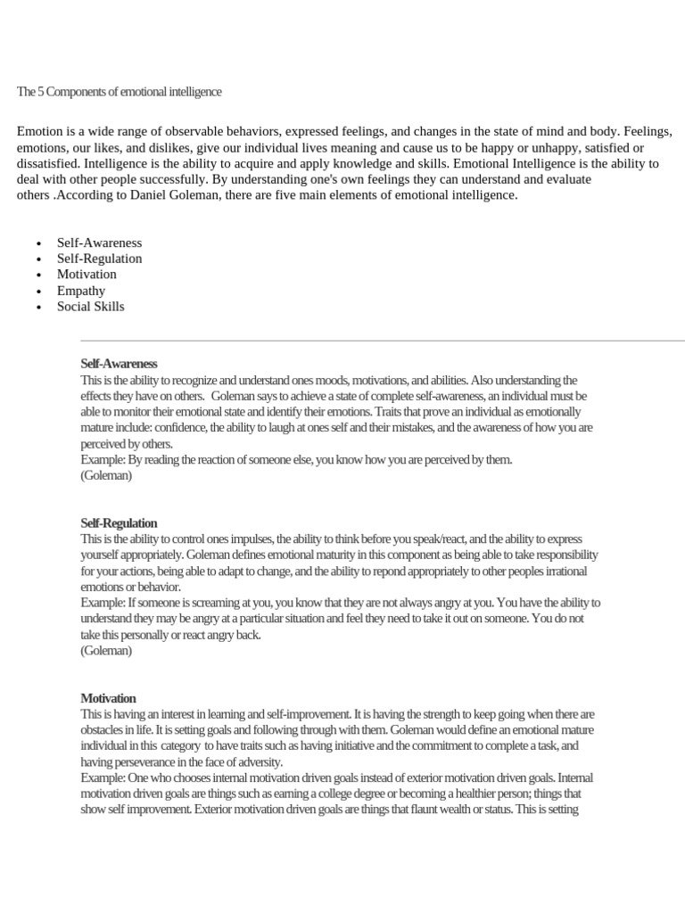 The 5 Components of Emotional Intelligence | PDF | Emotions | Self ...