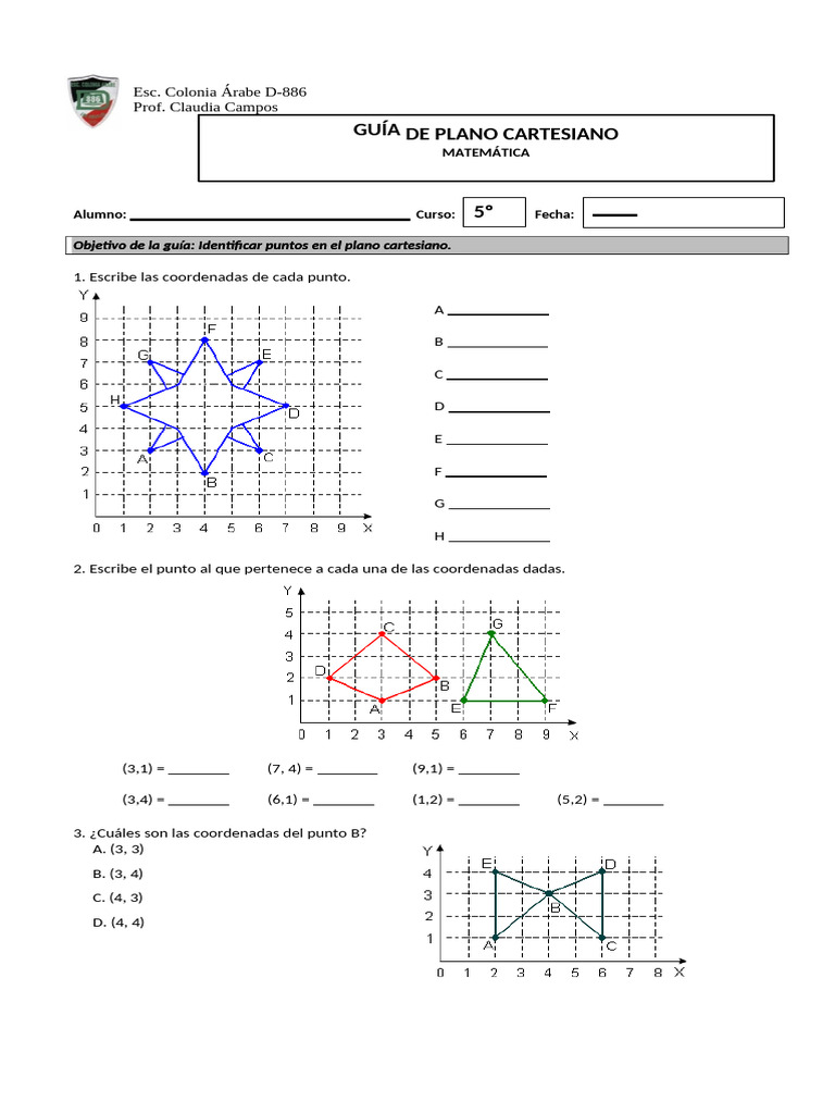Guía de Plano Cartesiano 5º Básico | PDF