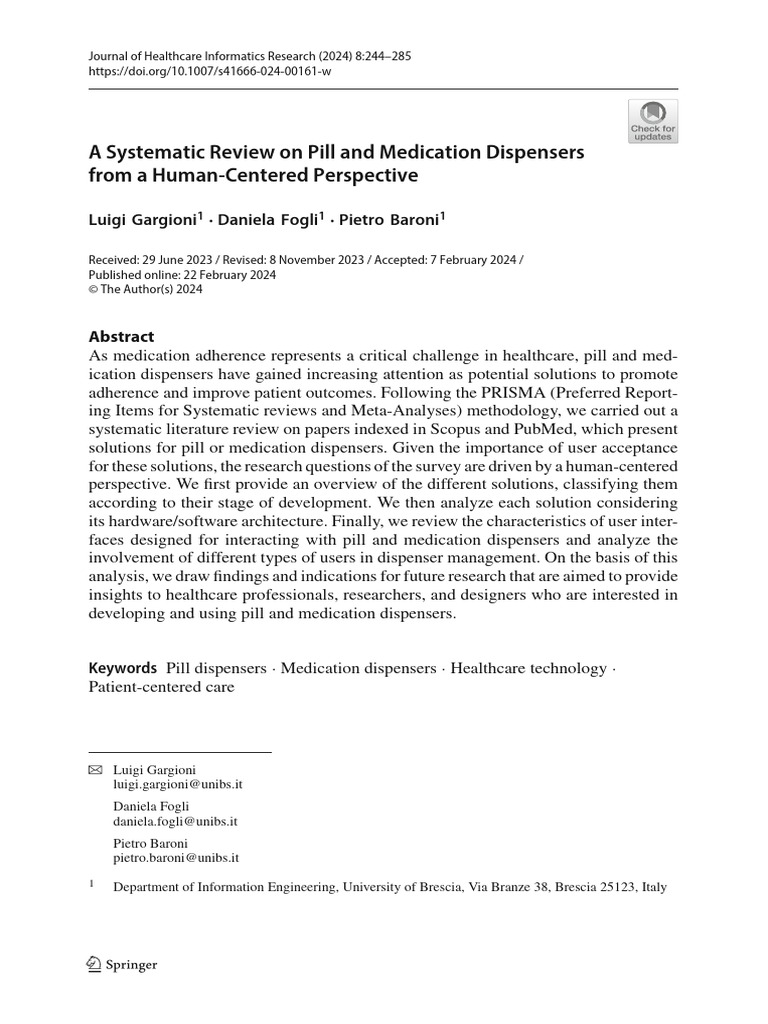 A Systematic Review On Pill and Medication Dispensers From A Human ...