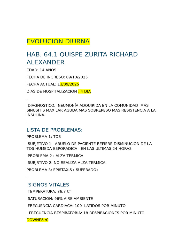 Evolución Diurna 13 de Julio | PDF | Sistema respiratorio | Neumonía