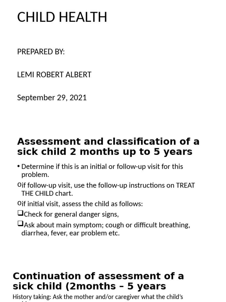 Assessment and Classification of A Sick Child 2 Months Up To 5 Years-2 | PDF | Pneumonia | Cough