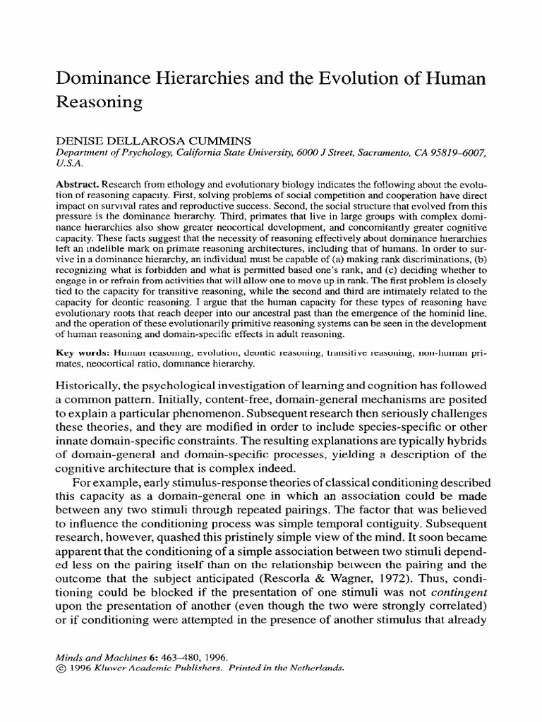 Evolution of Human Dominance Reasoning | PDF | Classical Conditioning ...