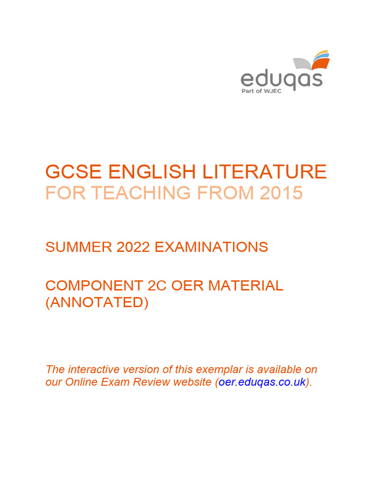 2022 Eduqas GCSE English Literature Component 2C Annotated Exemplar | PDF