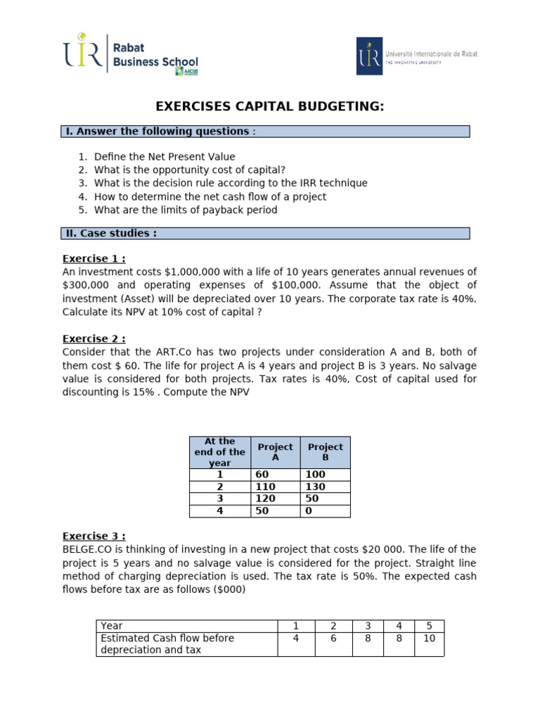 Exercises Capital Budgeting | PDF | Capital Budgeting | Net Present Value