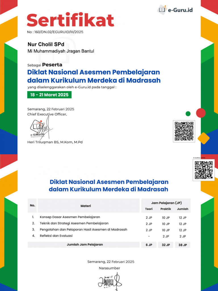 Sertifikat - Nur Cholil SPd. | PDF