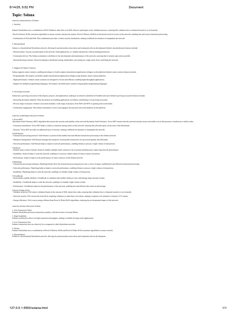 Solana Characteristics Technology and Features For Njoku Uchenna Princewill | PDF | Distributed ...