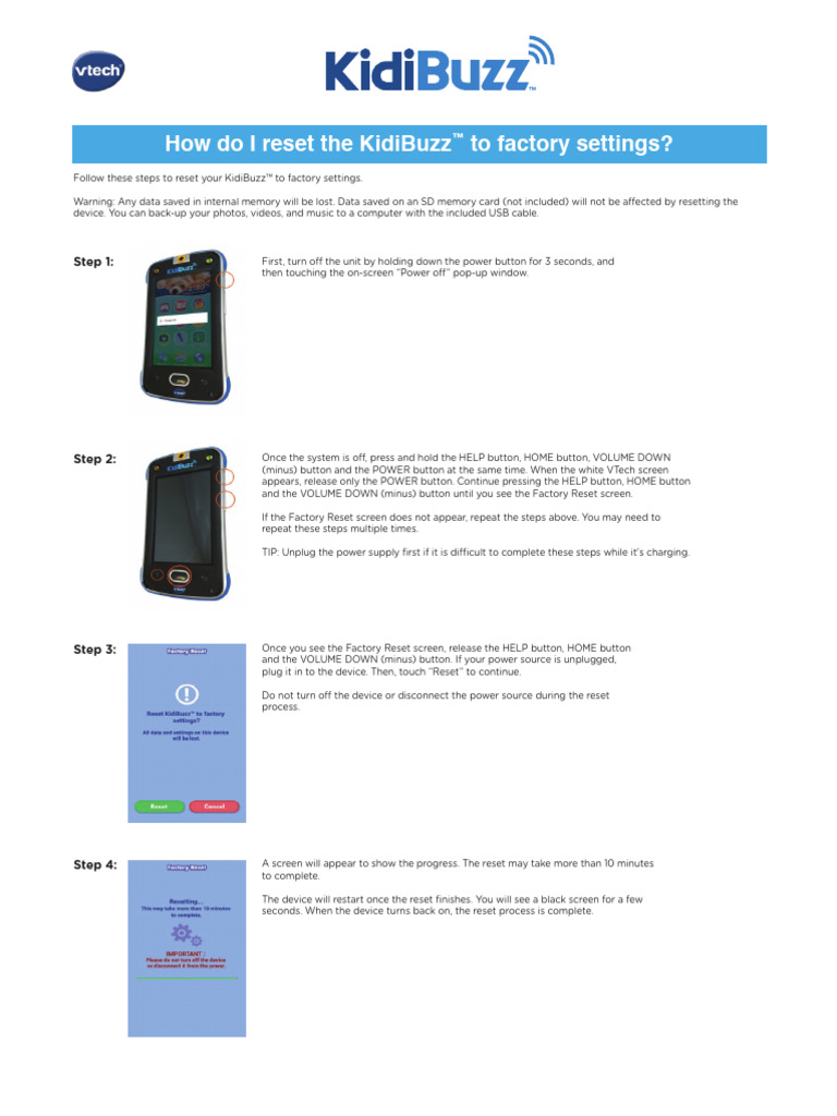 Resetting KidiBuzz Tutorial | PDF