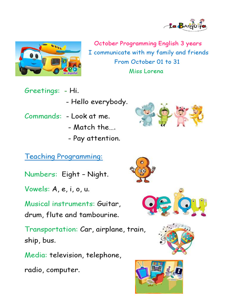 October Programming English 3 Years | PDF