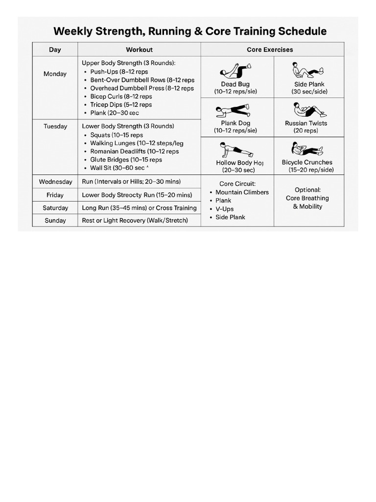 Weekly Strength Running Core Schedule | PDF