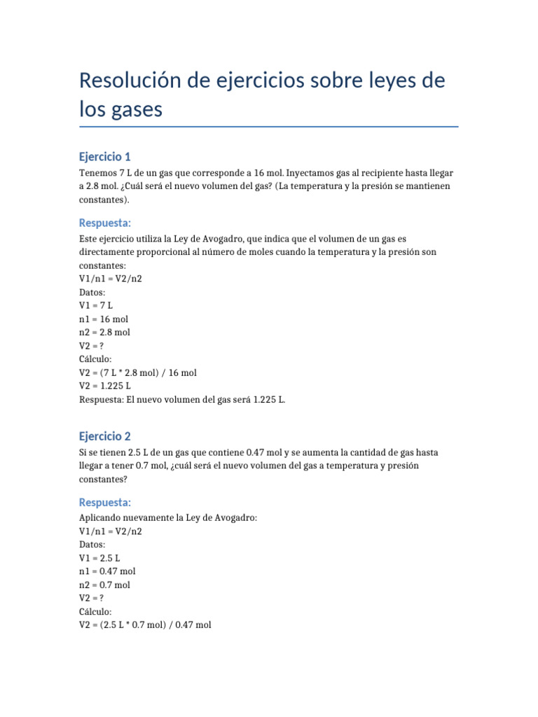 Resolucion Leyes de Gases | PDF