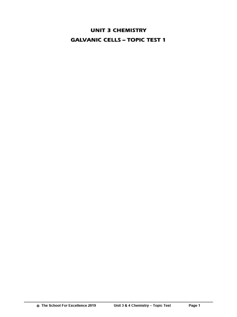 Q1 VCE 2019 Chemistry Year 12 Galvanic Cells Test 1 FINAL | PDF | Anode ...