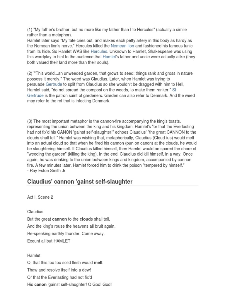 Hamlet's First Soliloquy (Metaphors, Imagery and Simile) | PDF | Hamlet