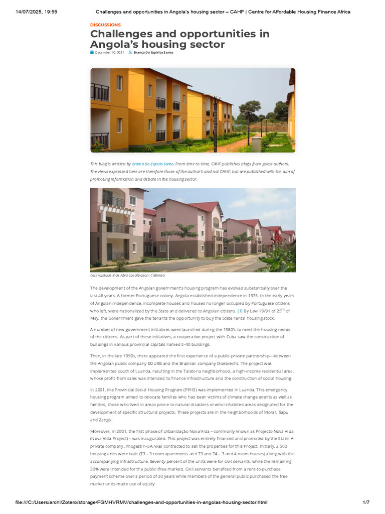 Challenges and opportunities in Angola’s housing sector – CAHF _ Centre ...
