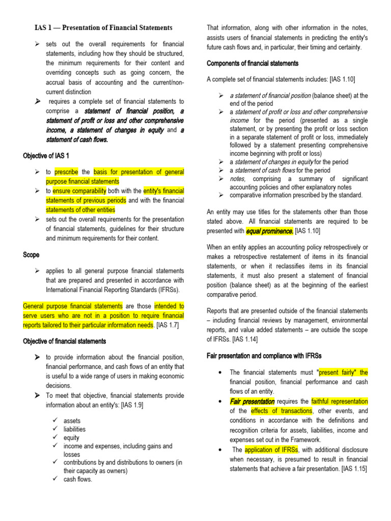 IAS 1: Financial Statement Guidelines | PDF | International Financial ...