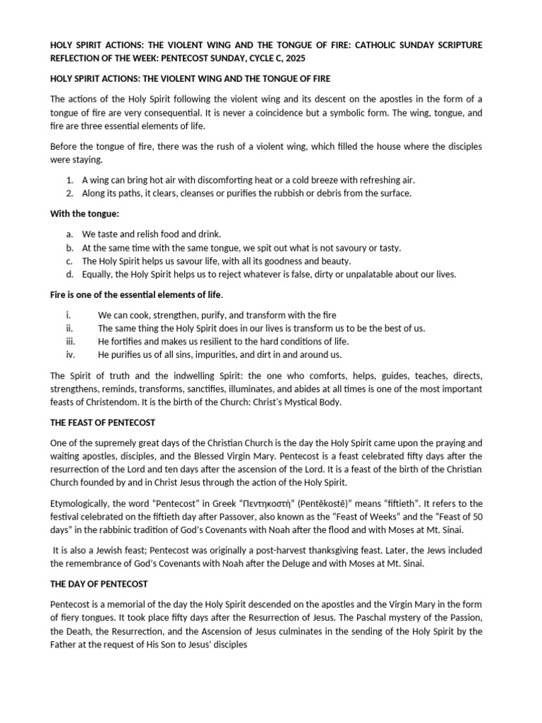 Catholic Sunday Scripture Reflection of The Week Pentecost 2025 | PDF ...
