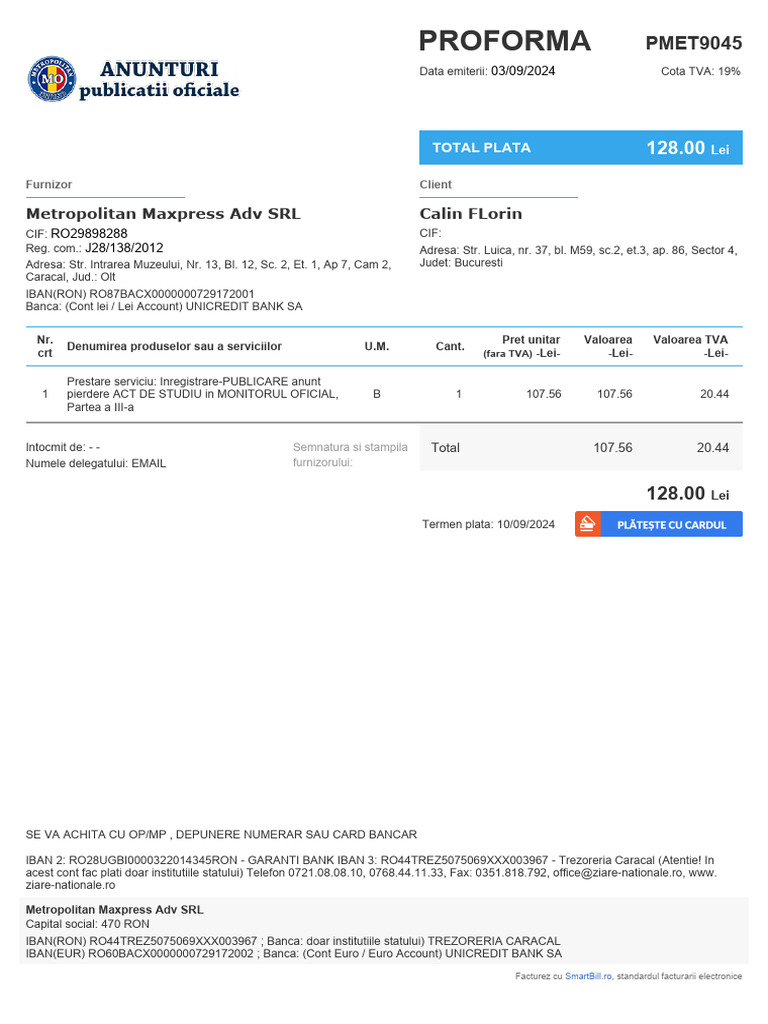 Proforma PMET9045 | PDF