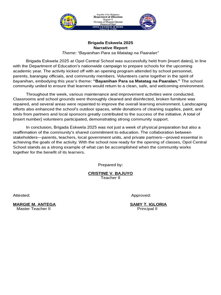 Brigada Eskwela 2025 NARRATIVE | PDF