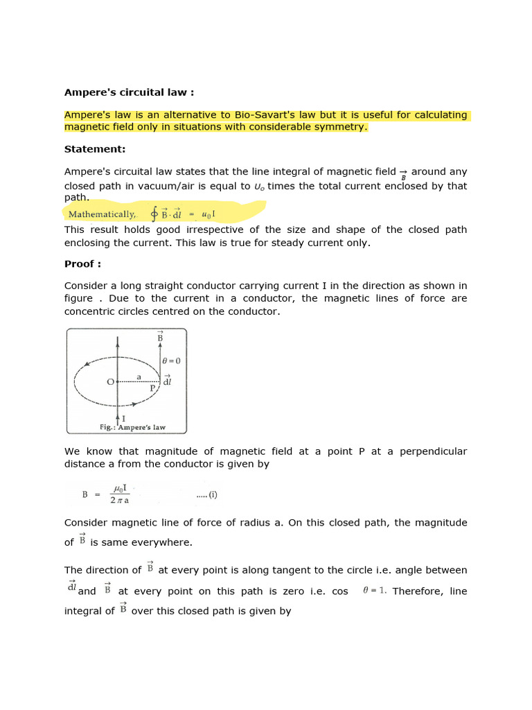 Amperes Circuital Law | PDF | Magnetic Field | Physical Quantities